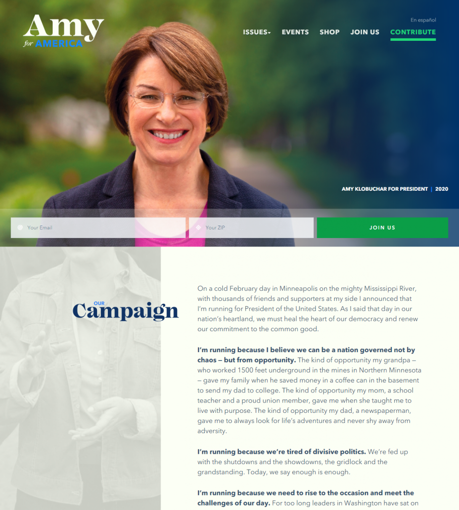June 2019 Homepage Snapshot: Senator Amy Klobuchar